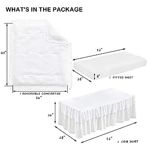 Tassels Crib Bedding Set 3 Pieces Baby Tassels Quilted Comforter with Fitted Sheet and Bed Skirt - Cute Tassels Chic Baby Bedding Soft Blanket Design White