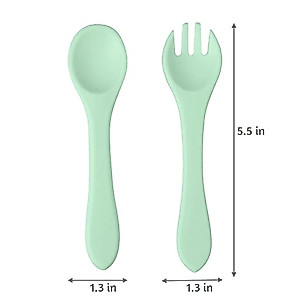 PandaEar Silicone Baby Spoon and Fork Set| 6 Pack First Stage Baby Self Feeding Spoons 6+ Months| Toddler Baby Utensils 6-12 Months| Infant Baby LED Weaning Spoons Feeding Supplies