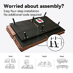 Hcore Convertible Futon Sofa Couch,3” Memory Foam Splitback Sofa,Brown Faux Leather Memory Foam Loveseat,Small Euro Lounger Sofa for Compact Living Spaces,Apartment,Studio,Office/Cushion Thickening