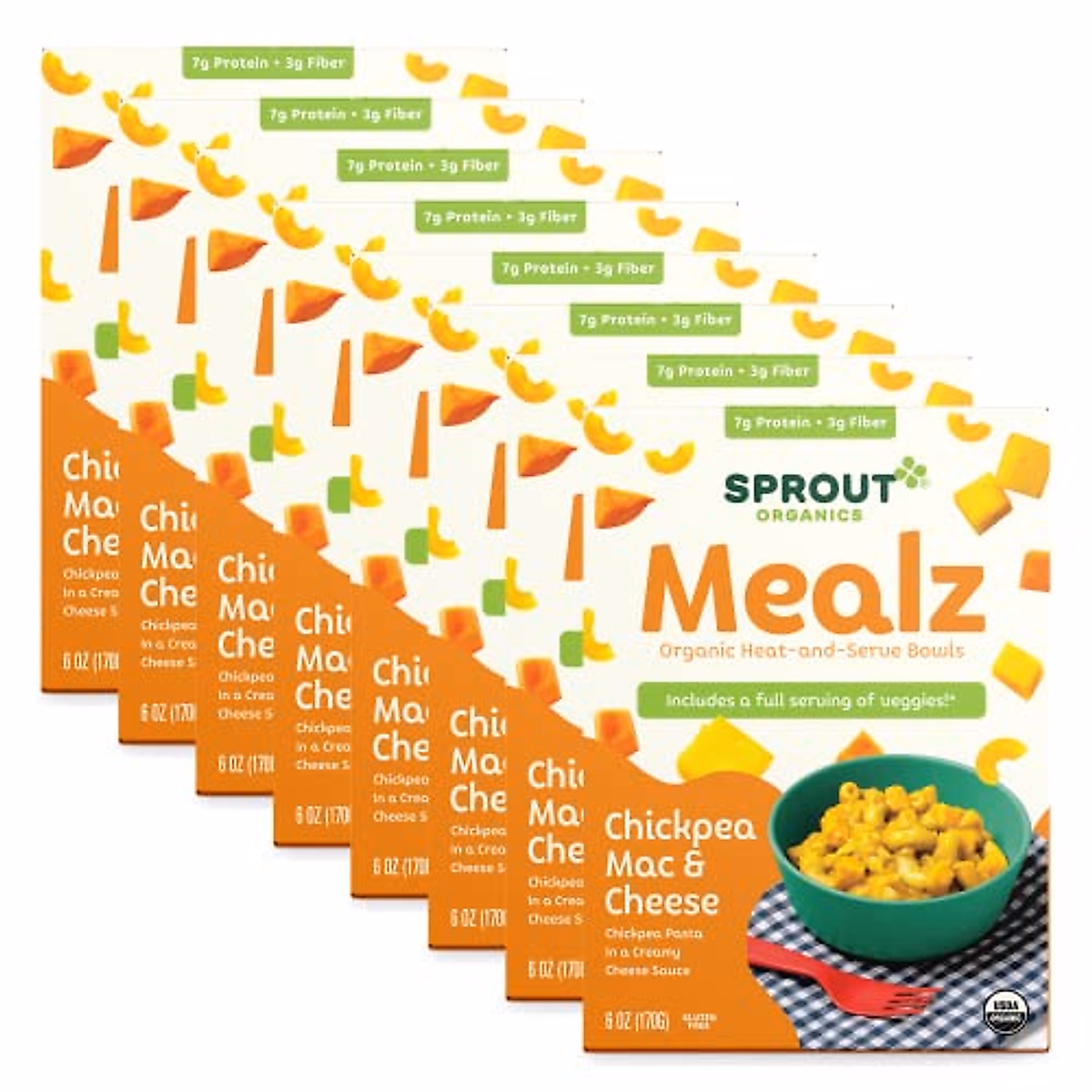 Sprout Foods Organics, Big Kid Mealz, Chickpea Mac & Cheese, Organic Microwavable 6 oz Bowl (8-count)