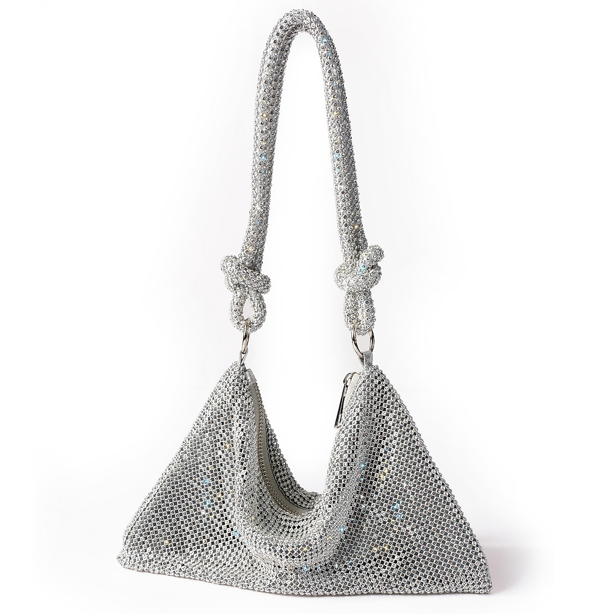 RichCoco Rhinestone Evening Purses for Women Hobo Bags Chic Sparkly Crystal Cluth Purse Bling Shiny Handbag for Party Club (Silver)