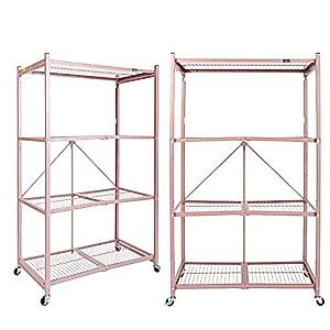 Origami R5 Foldable 4-Tier Garage Shelving Heavy Duty Shelving with Wheels, Metal Storage Rack Holds 1000 pounds, Garage Storage Rack & Organization, Storage Shelving (Rose Gold, R5 2-Pack)