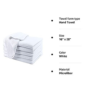 ProHomTex Microfiber Kitchen Dish Hand Towels, Waffle Weave Set of 6 (16” x 28”) Highly Absorbent (White)