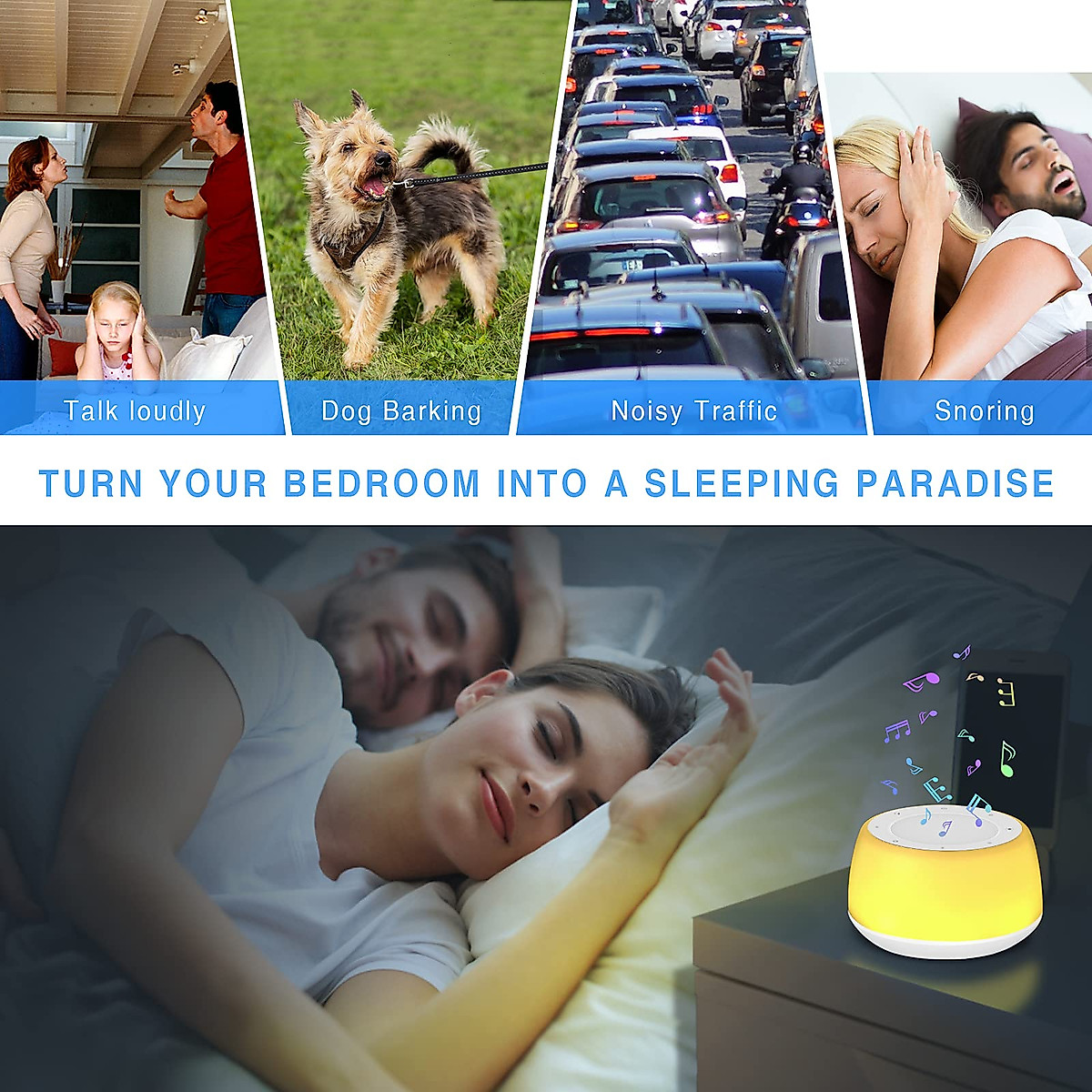 White Noise Sound Machine with Adjustable Night Light, Timer & Memory Features | Sleep Sound Machine with 16 Soothing Sleep Sounds for Babies & Adults | Sleep Therapy at Home & While Travelling