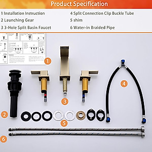 FELIXBATH Waterfall Bathroom Sink Faucet, 3 Holes Two Handles Bathroom Faucet with Pop Up Drain and 2 Water Supply Lines, 8 inch Widespread Bathroom Sink Faucet Brushed Gold