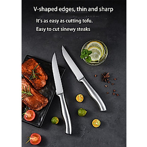 UNI-RHYTHM Upgrade 20Cr13NH 4.5Inchs Stainless Steel Steak Knife Set of 6, Dishwasher Safe Stainless Steel serrated Knives, Silver. Gift Box for Father's Day, Mother's Day, Thanksgiving, Christmas