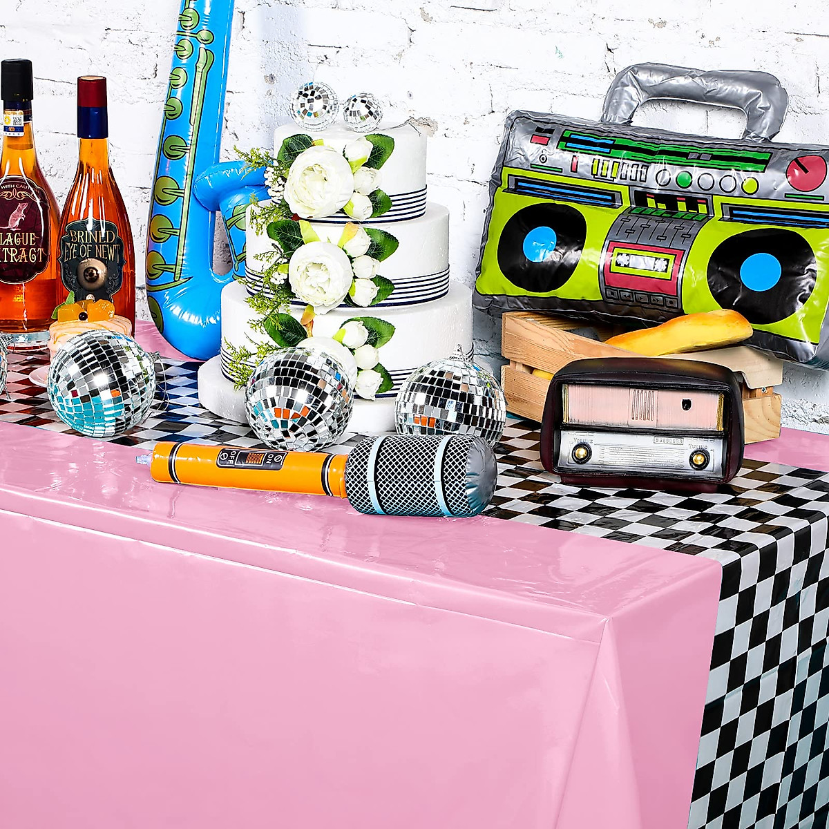 Irenare Car Birthday Party Supplies Racing Party Decorations 50s Party Tablecloth Racetrack Table Runner Table Covers for Kids Boy Car Theme Birthday Party, 54 x 108 Inch (Pink,3 Sheets)