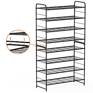 Coonoor 4 Tier Shoe Rack,Stackable and Adjustable Multi-Function Wire Grid Shoe Organizer Storage,Black