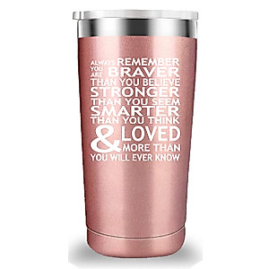 Mamihlap Inspirational Travel Mug Tumbler for Men Women.Always Remember You Are Braver Than You Believe.Thank You Inspirational Gifts for Coworker Friends Son Daughter Brother Sister(20 oz Rose Gold)