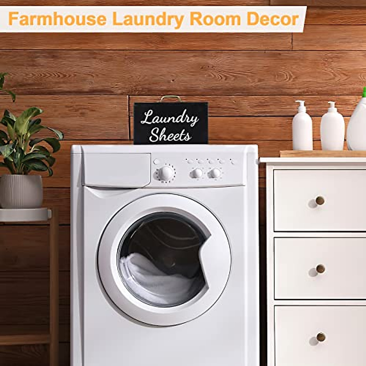 Welltop Dryer Sheet Holder, Dryer Sheet Dispenser with Lid for Laundry Room Organization, Farmhouse Laundry Dryer Sheets Holder for Laundry Decor, Wooden Fabric Softener Dispenser Laundry Container