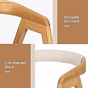 Giantex Accent Chair Set of 2, Bamboo Painted Surface Upholstered Comfy Reading Chair with Anti-Slip Foot Pads, Curved Backrest, Arm Lounge Chair for Bedroom, Living Room, Office, Natural