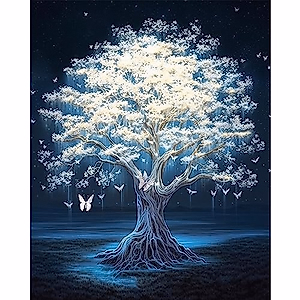 FemGe 5D Diamond Painting Kits for Adults Silvery Tree of Life Diamond Art Kits Beginners DIY Gem Art Craft Kits for Home Wall Decor Gifts 16x20inch