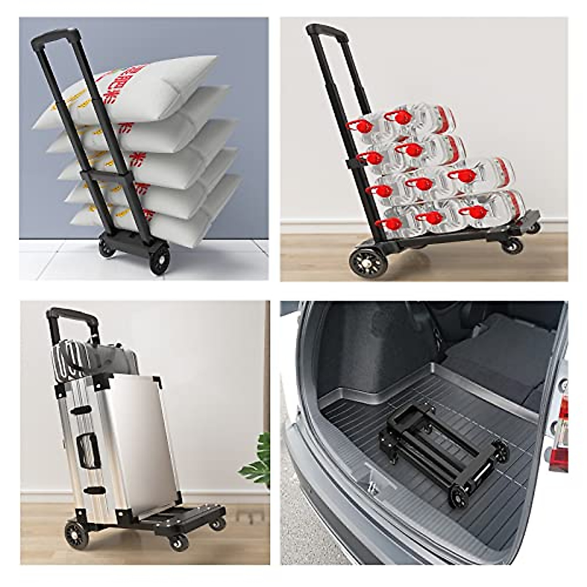 Generic Hand Trucks Multifunctional Telescopic Folding Hand Truck, Portable Shopping Cart Luggage Cart, Transport Trolley, with 4 Solid PVC Wheels, Load 80kg
