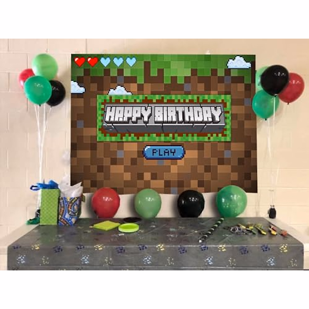 7x5ft Pixel Backdrop for Happy Birthday Video Game Themed Party Photography Background Boys Battle Gamer Family Decor Portrait Photo Booth Studio Props