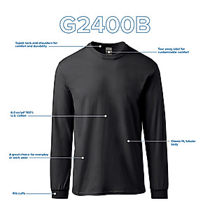 Gildan Youth Ultra Cotton Long Sleeve T-Shirt, Style G2400B, 2-Pack, Black, Large