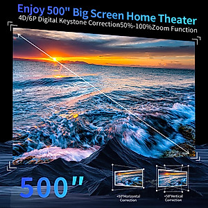 [Auto Focus & Keystone] Android TV 4K Projector with Prime Video Bulit-in,1300Ansi lumens Home Movie Outdoor Projector 4K+ with Wifi 6 and Bluetooth,50% Zoom & 500"Dispaly,8000+ Apps,Dust-Proof