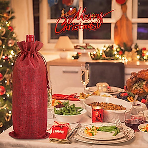 Shintop 10pcs Jute Wine Bags, 13.4 x 5.9 inches Hessian Wine Bottle Gift Bags with Drawstring for Wedding Christmas Wine Tasting Party Favors(Red)