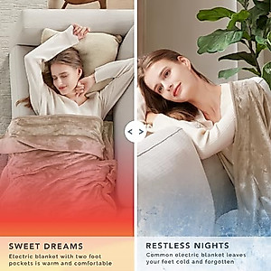 Degrees of Comfort Electric Throw Blanket Beige 50" x 60" | Lap Electric Blanket - Home, Couch | 3 Heat Settings W/ 2 Hour Auto Shut Off | Machine Washable