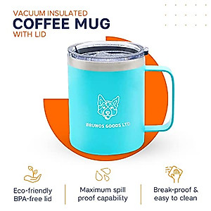 BRUNOSGOODS 12 OZ Coffee Mug, Vacuum Insulated Camping Mug with Lid, Double Wall Stainless Steel Travel Tumbler Cup, Coffee Thermos Outdoor, Powder Coated Mint