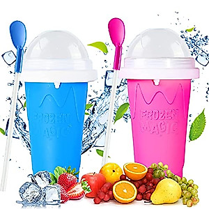 Slushy Maker Cup Slushie Cup Frozen Magic Cup Squeeze Cup Double Layer Slushy Maker DIY Homemade Smoothie Cups (Blue+Pink)