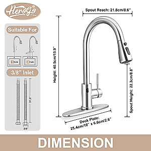 Touchless Kitchen Sink Faucet with Pull Down Sprayer, Herogo Brushed Nickel 18/10 Stainless Steel Smart Activated Faucet for Kitchen Sink, Single Handle Motion Sensor Kitchen Faucet for Farmhouse RV
