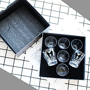 LADY & HOME Set of 7 Groomsmen Shot Glasses,Groom and Groomsman Shot Glasses for Bachelor Party Decorations and Favors,Groomsmen Gifts,Wedding Shot Glasses-1.75oz (Squiggle)