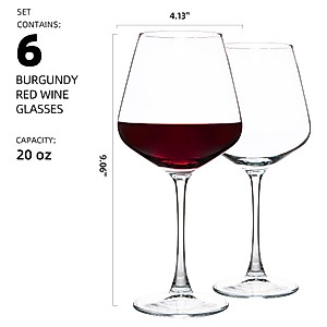 HAKEEMI 20 oz Wine Glasses Set of 6, Burgundy Red Wine Glasses with Stem, Clear