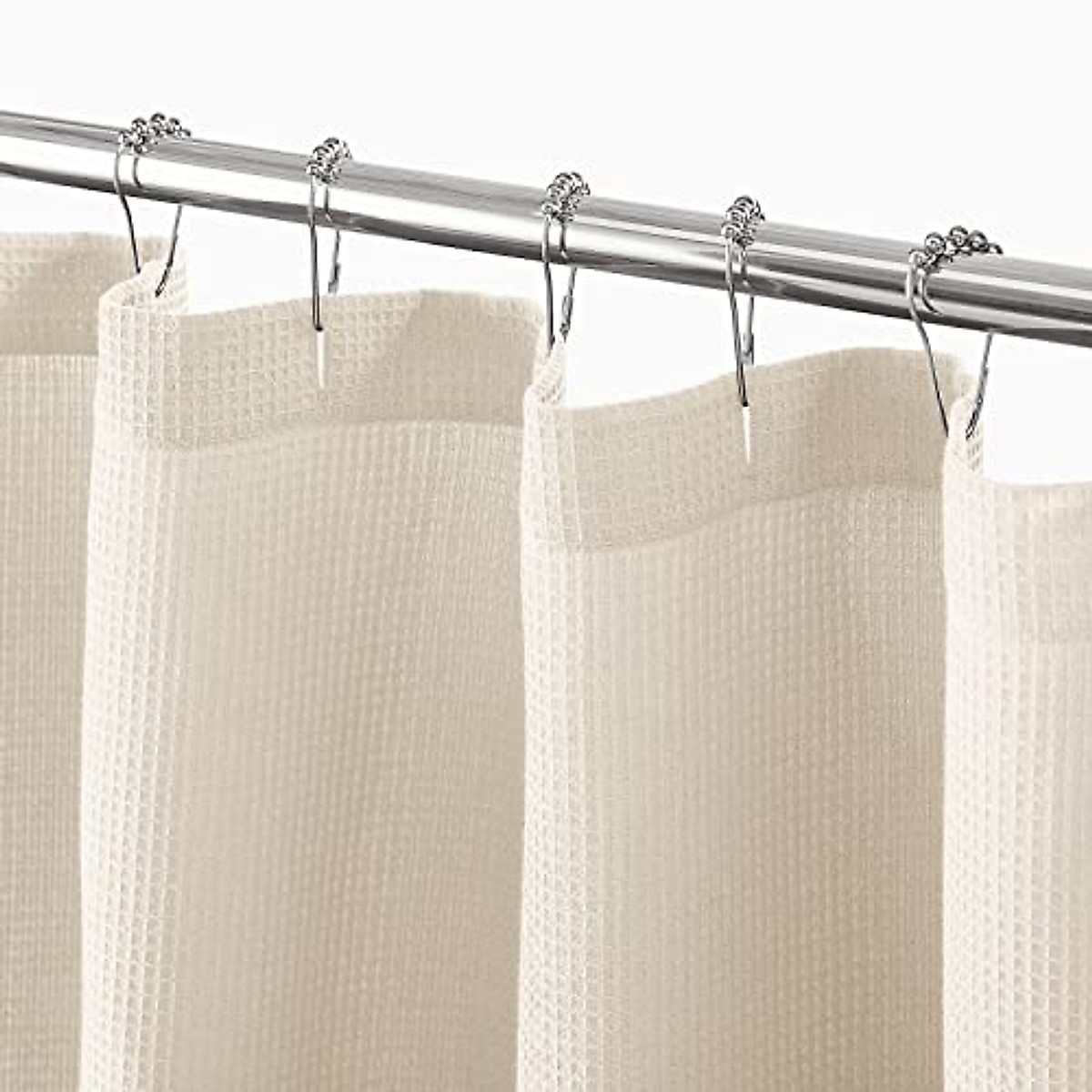 mDesign Cotton Waffle Knit Shower Curtain - Hotel Style Shower Curtain - Luxury, Spa Quality Waffle Weave Fabric Cotton Shower Curtains for Bathroom - Bath and Shower Curtains - 72" x 72", Cream/Beige