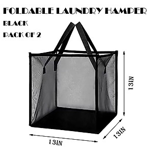 2 Pack Popup Laundry Hamper, Collapsible Mesh Laundry Baskets with Handles, Foldable Clothes Storage Hamper, Easy to Open, Portable for Laundry Storage, Kids Toy, Bathroom, Dorm or Travel, Black