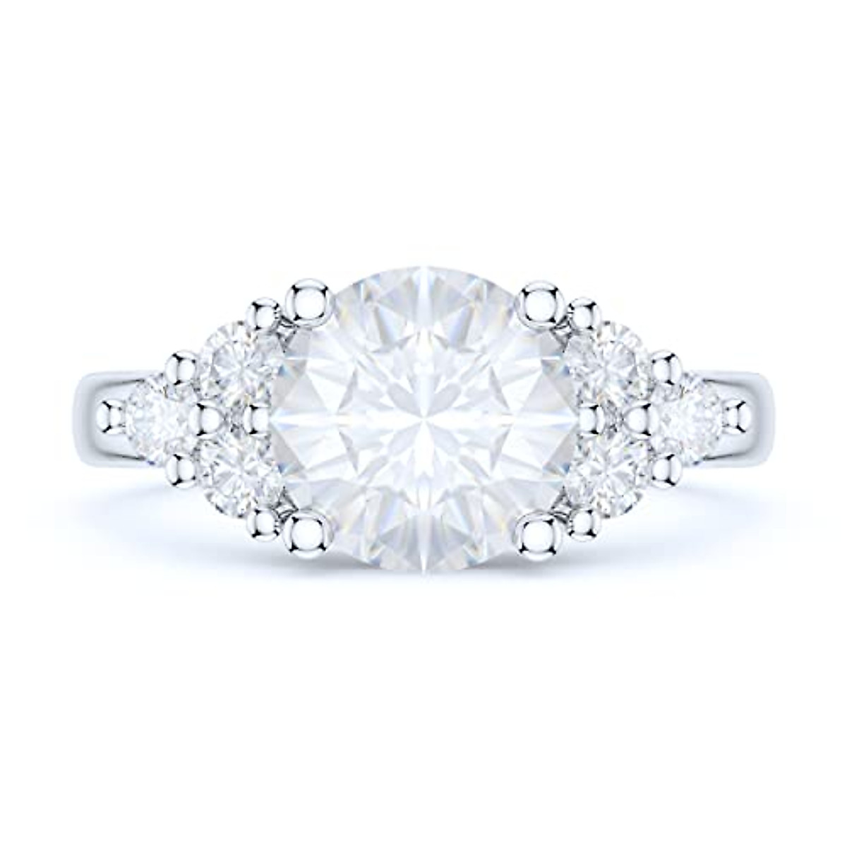 PRSTANI Sterling Silver Triple Three Sidestones 2CT Simulated Round Brilliant Cut Diamond Promise Engagement Ring (5.5)