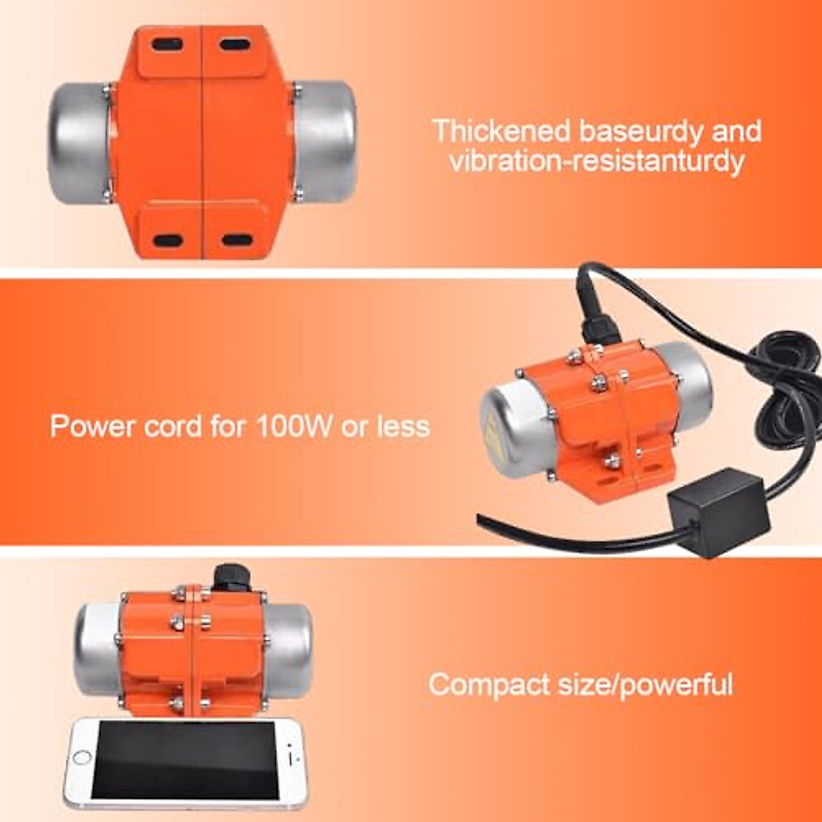 ATO AC 110V Concrete Vibrator Motor Adjustable Amplitude Low Noise Concrete Vibrating Motor Aluminum Alloy Vibrating Vibrators for Shaker Table,1 Phase 3600rpm with CE Certificate 100W