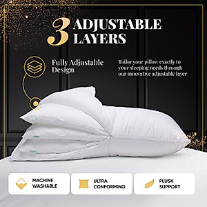 EverSnug Adjustable Layer Pillows for Sleeping - Set of 2, Cooling, Luxury Pillows for Back, Stomach or Side Sleepers (Queen (Pack of 2))