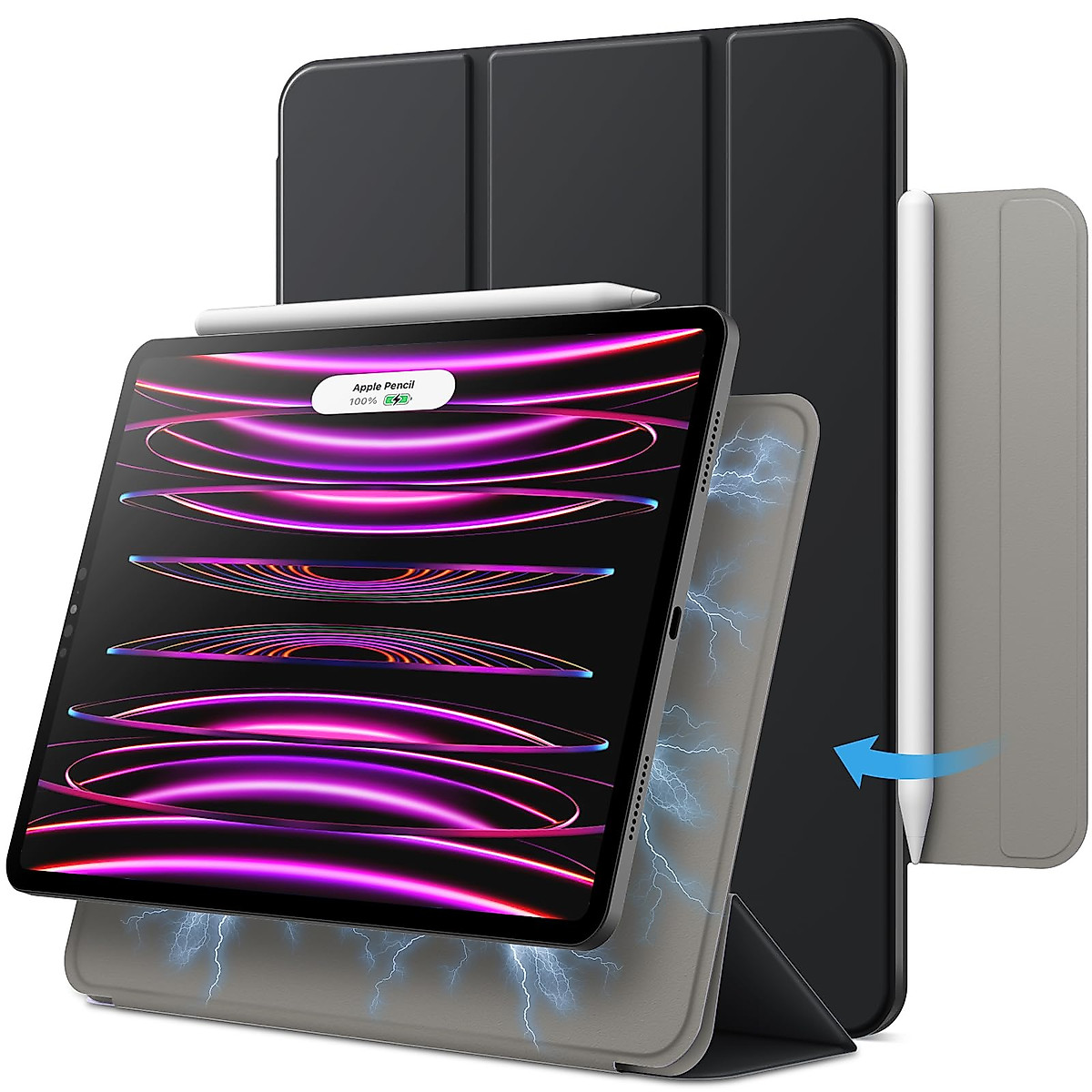 JETech Magnetic Case for iPad Pro 11 Inch (2022/2021/2020/2018 Model), and iPad Air 5/4 (10.9-Inch 2022/2020), Support Pencil 2nd Gen Charging, Magnetic Attachment (Black)