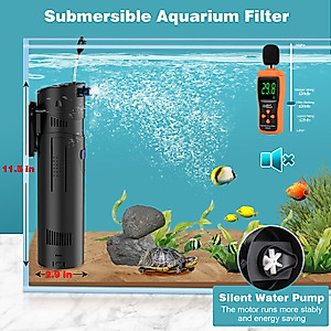 FishCheers Aquarium Filter for 25-198 Gal Fish Tanks, Green Killing Machine with 9W U-V Light Small Fish Tank Filters, Maximum Flow 185 GPH Submersible Aquarium Filter