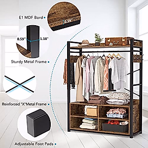 Tribesigns Free-standing Closet Clothing Rack, Metal Closet Organizer System with Shelves and Hooks, Heavy Duty Clothes Garment Rack Shelving for Bedroom , Laundry, Mushroom, Walk-in Closet (RUSTIC)