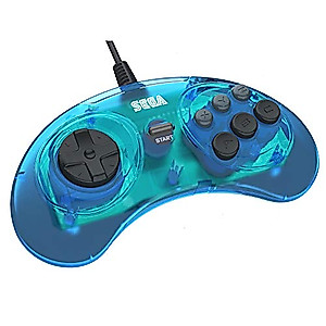 Retro-Bit Official Sega Genesis USB Controller 6-Button Arcade Pad for Sega Genesis Mini, PS3, PC, Mac, Steam, Switch - USB Port - (Clear Blue)