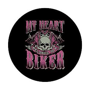 Motorcycle Babe Gift Wife Mom My Heart Belongs To A Biker PopSockets PopGrip: Swappable Grip for Phones & Tablets