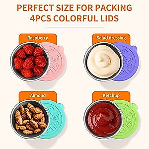 Salad Dressing Container To Go, Small Containers with Lids, 4x 1.7 Oz Lunch Container, Stainless Steel Condiment Containers with Lids, Reusable Leakproof Sauce Containers for Lunch Box (4 PPGB)