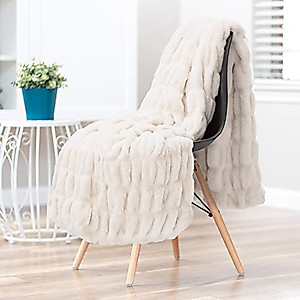 Chanasya Ruched Luxurious Soft Faux Fur Throw Blanket - Fuzzy Plush and Elegant with Reversible Mink Blanket for Sofa Chair Couch Living Room Birthday Gift and Home Decor (50x65 Inches) Cloud