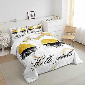 Eyelash Bedding Set Eyes Comforter Set for Girls Teens Room Decor Red White Marbele Glitter (No Glitter No Sequin) Hello Girls Comforter Set King Size Modern Simple Lovely Duvet Set 3Pcs Boys