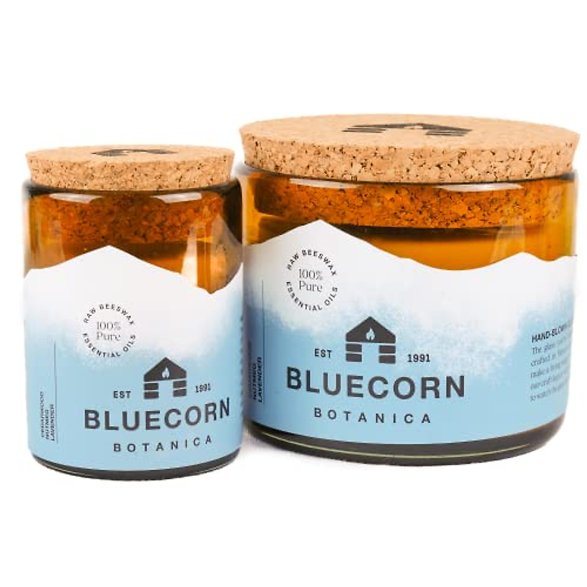 Cedarwood, Nutmeg & Lavender Essential Oil & Pure Beeswax Candle in Blown Glass Jar. Bluecorn Beeswax Botanica. 8 oz.
