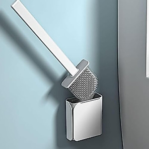 Silicone Brush Toilet Brush Clear Double Sided Brush Head Toilet Cleaner Brush Home Bathroom Toilet Bowl Brush and Holder Set