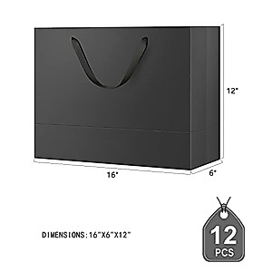 JINMING 12 Extra Large Gift Bags 16x6x12 Inches, Matte Black Gift Bags, Premium Gift Bags with Handles for All Occasions