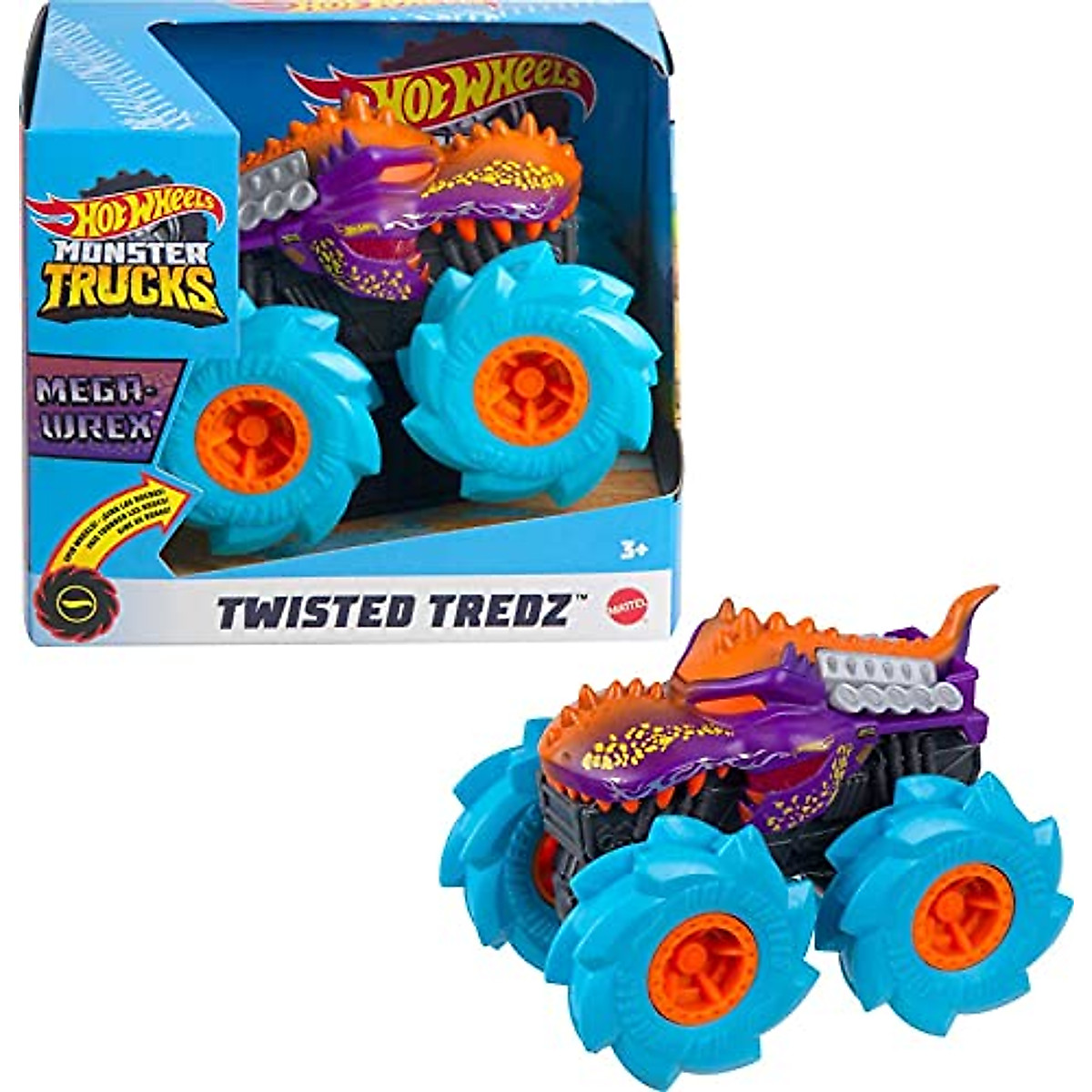 Hot Wheels Monster Trucks Twisted Tredz Creature Themed 1:43 Scale Flywheel Friction Motor Assorted Stylized Giant Wheels Power Over Terrain and Obstacles for Crashing and Smashing Action Kids