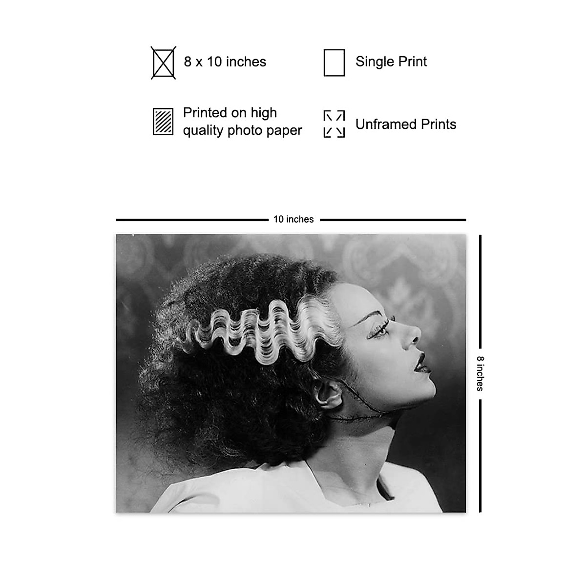 Bride of Frankenstein Decor - Funny Bathroom Wall Decor for Women - Frankenstein Poster 8x10 - Retro Restroom Decorations, Guest Bath Art Print Photo - Bridal Shower Gift - Home Theater Decor Unframed