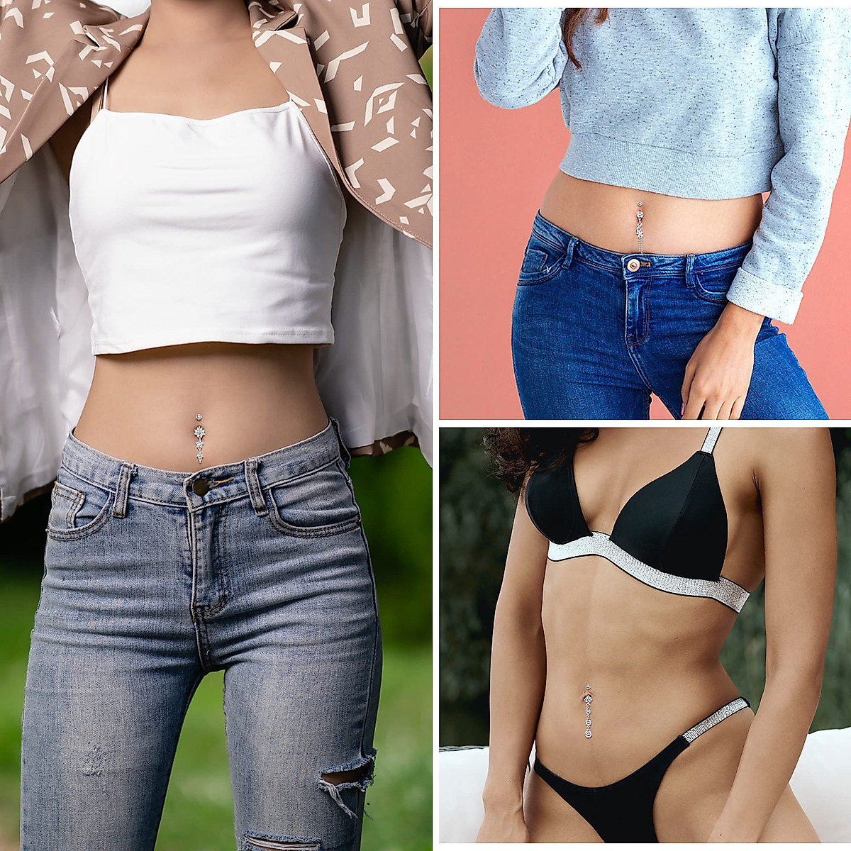 Drperfect 14G Belly Button Rings Dangle for Women Surgical Steel Navel Rings Body Piercing Jewelry