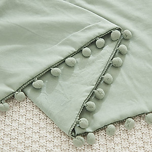 MOVE OVER Sage Green Body Pillow Cover 20x54 Inches Cute Pom Poms Decorated Body Pillow Cover Soft Washed Microfiber Boho Body Pillow Cover with Pocket Closure, Pack of 1