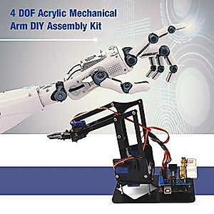 Simlug DIY Assembly Mechanical Arm,4 DOF Robot Claw Kit Acrylic for Arduino Robotics SNAM1900