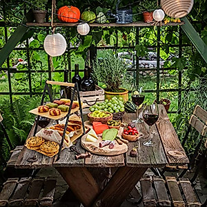 Charmlife Tiered Tray 2 Tier Serving Tray Bamboo Wedding Tiered Serving Spice Rack Organizer Display Stand Charcuterie Board Foldable Ladder Serving Trays for Party,Food,Picnic,Home Decor,Bathroom