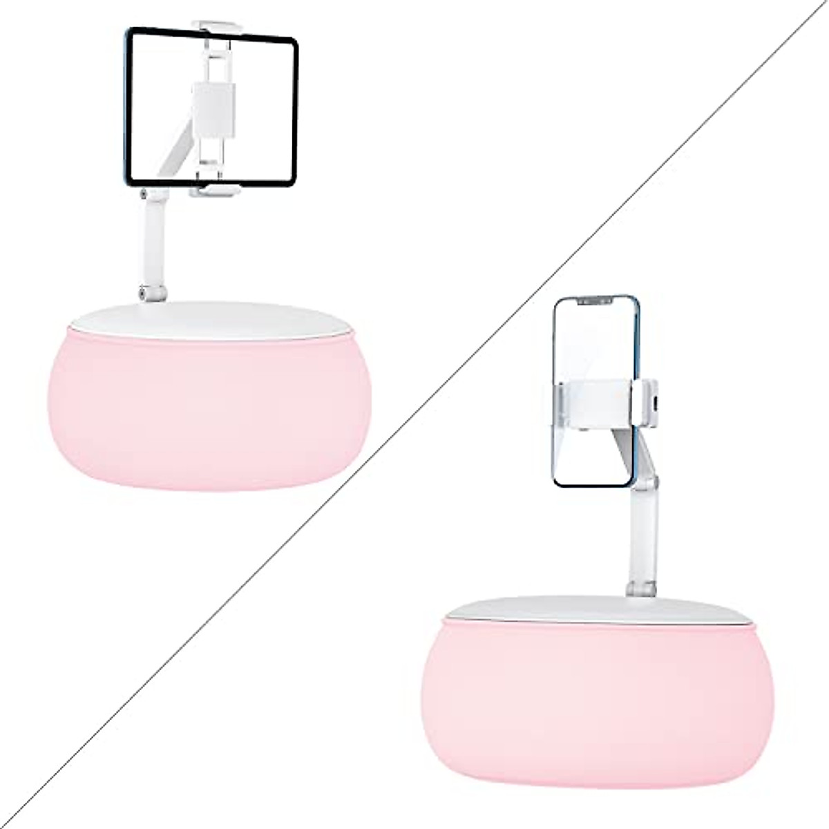 PEPPER JOBS Cell Phone/Tablet Pillow Stand for Bed 360° Angle Adjustable Clip Clamp Cell Phone Holder Dual-arms Height Adjustment Cell Phone Pillow Stand for iPhone 13,12,4.5-13''Phone/Kindle/Tablet